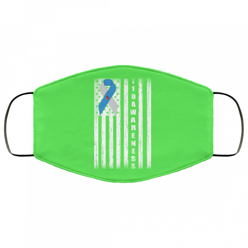 Type 1 Diabetes Awareness Support T1D Flag Ribbon Face Mask | 0sTees